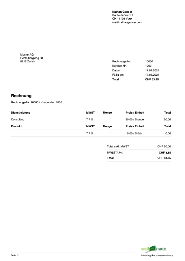 Swiss invoice samples from top tools
