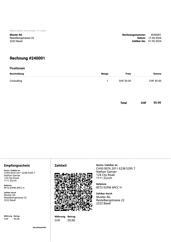 Swiss invoice samples from top tools